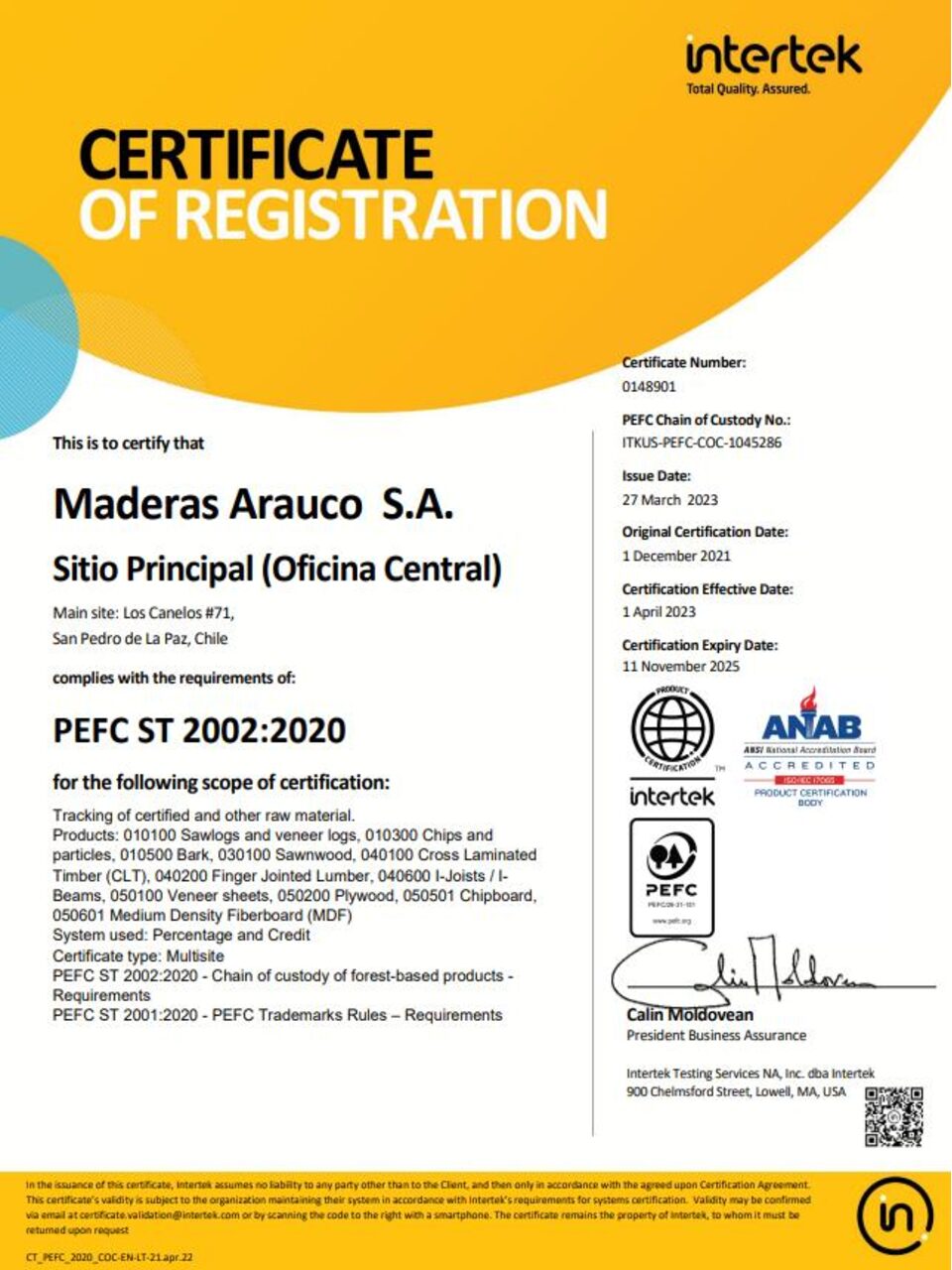 2023 - Certificate PEFC Maderas_Maderas-Rema_English - Arauco Aus/NZ